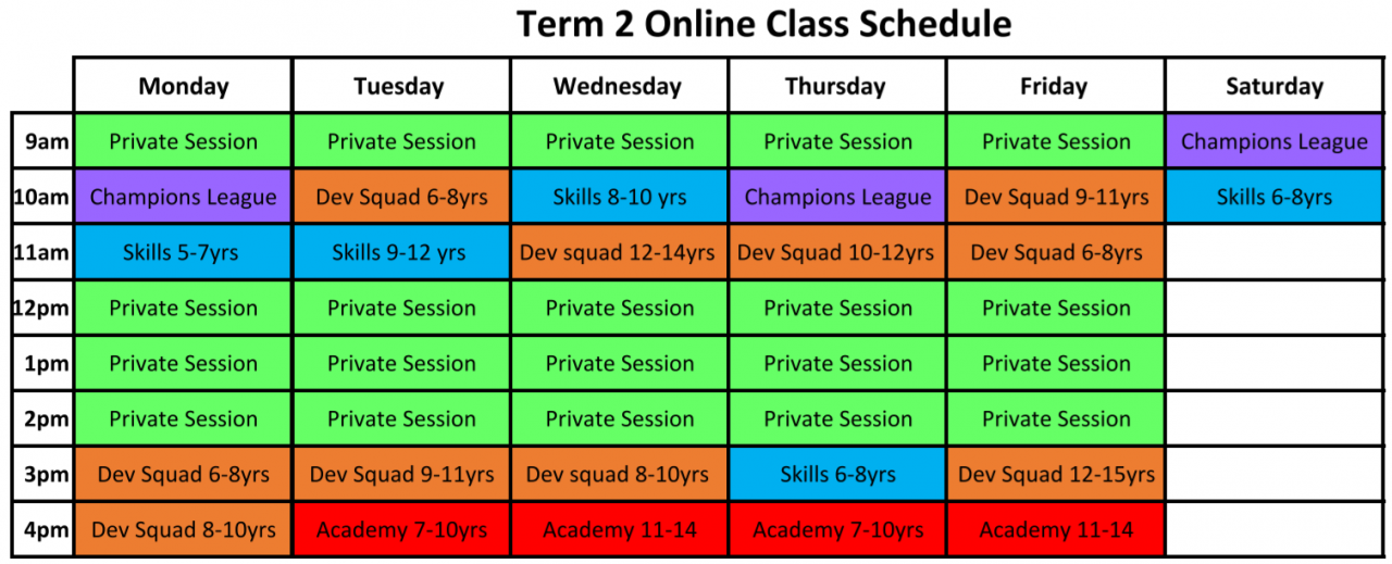 Term 2 timetable - The Football Factory